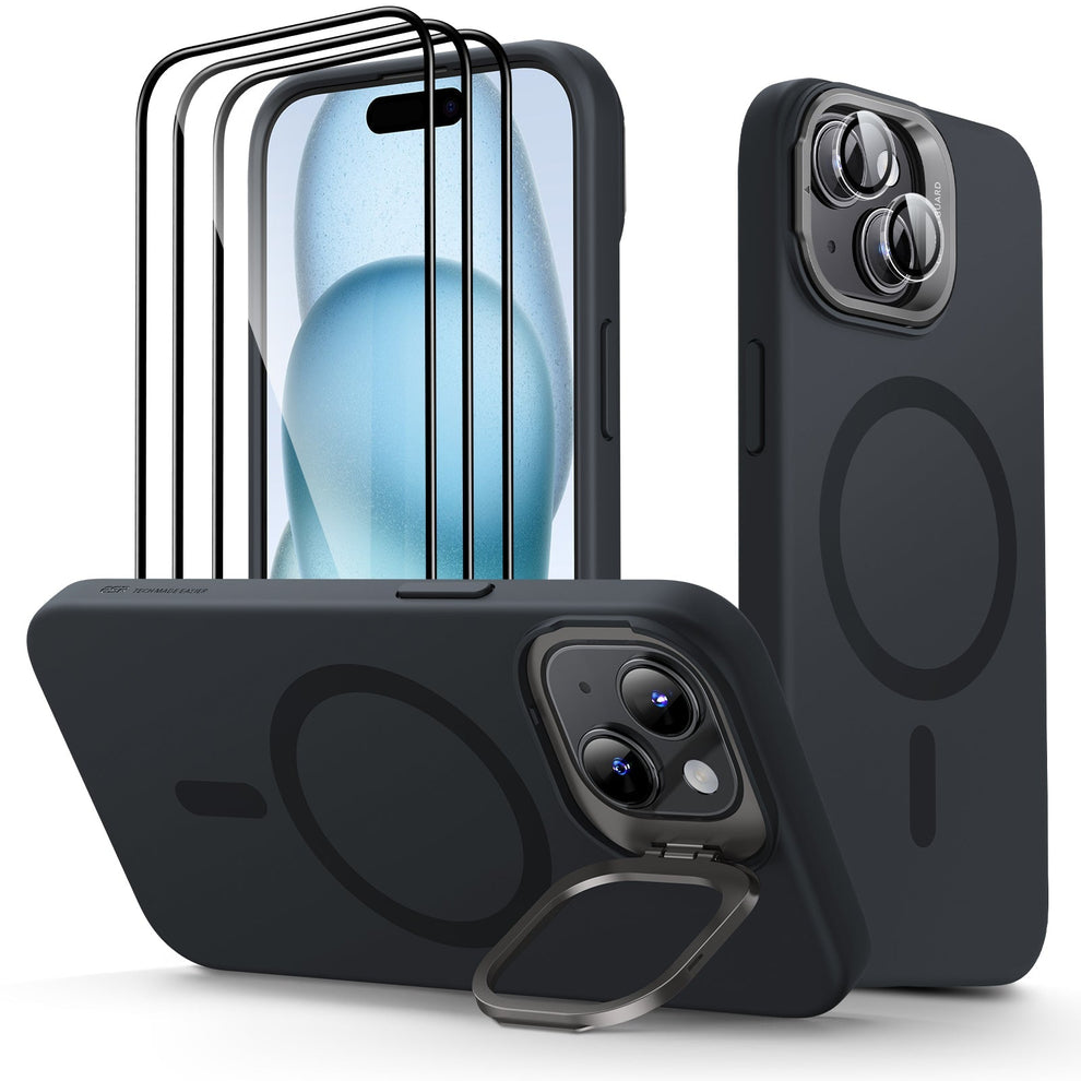 iPhone 15 Plus Cloud Soft Case with Stash Stand Protection Bundle - ESR